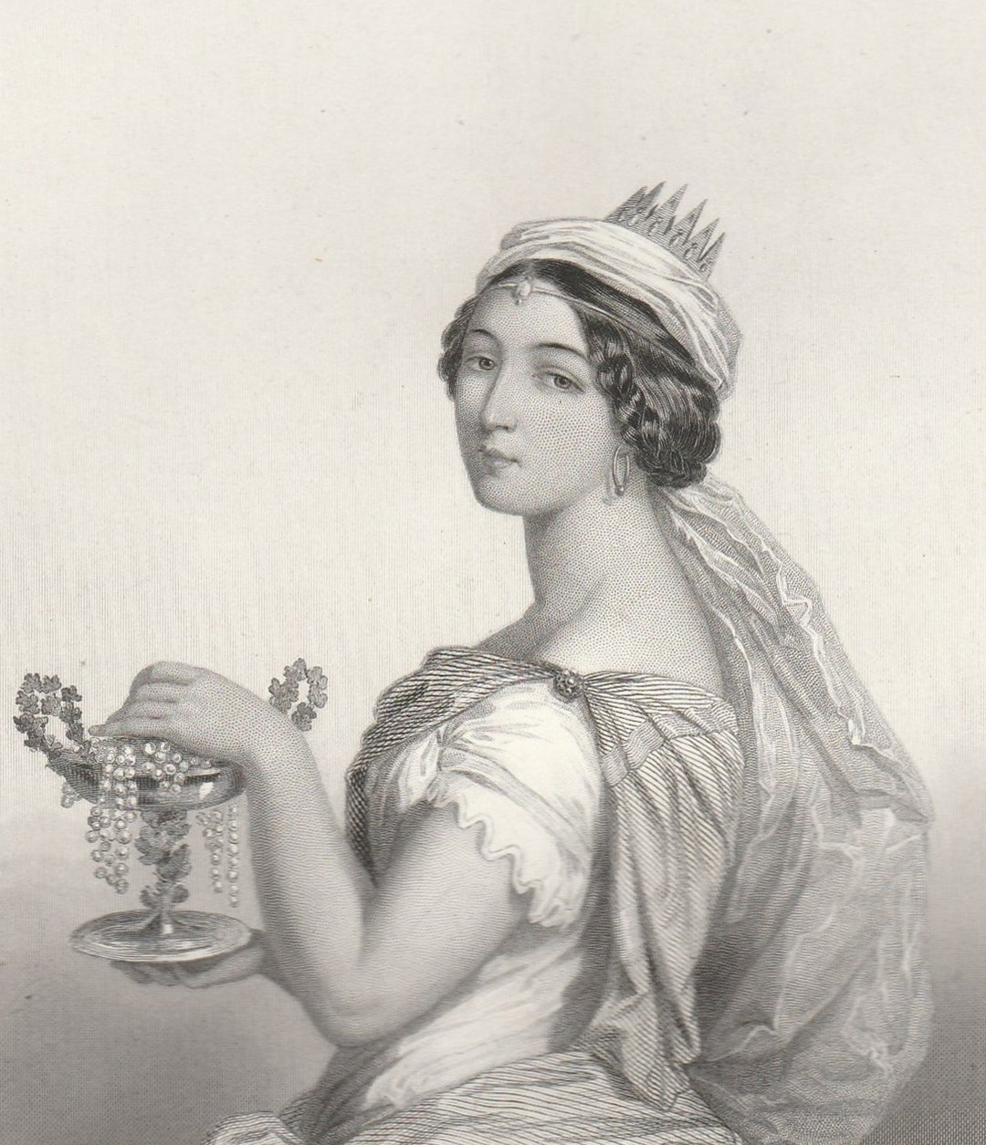 1847 the Queen of Sheba Antique Steel Engraving Original Print Women of ...