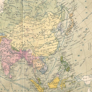 1885 Political Map of Asia Original Antique Color Lithograph Print ...