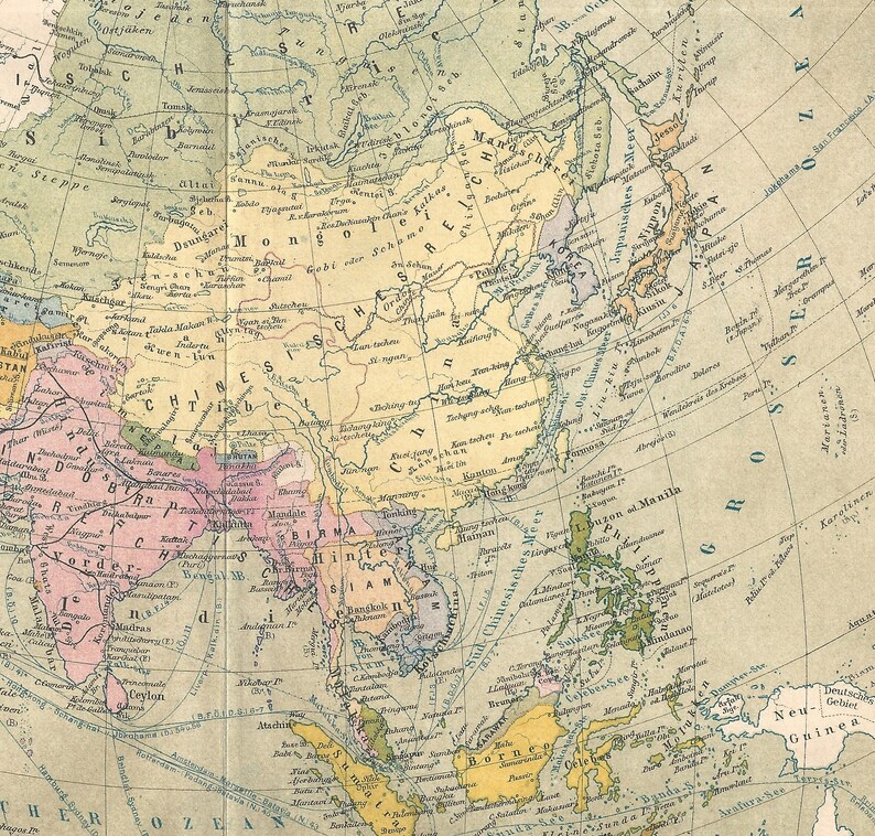1885 Political Map of Asia Original Antique Color Lithograph - Etsy