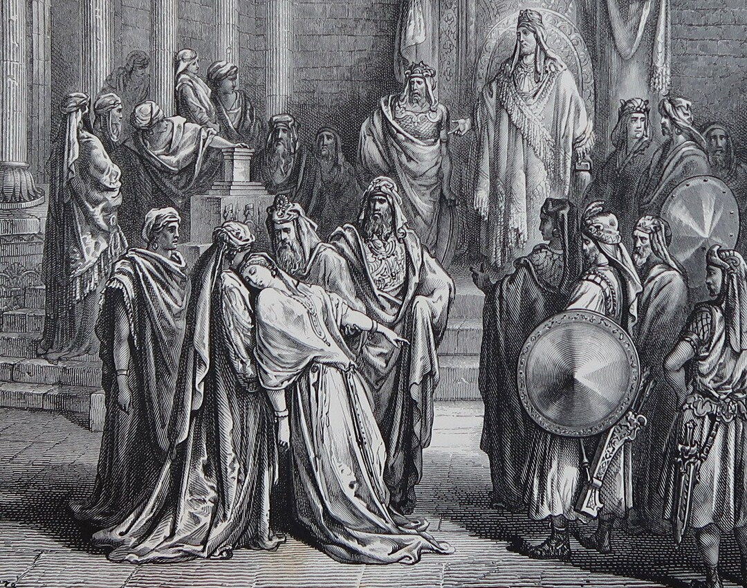 1883 Bible Esther's Fainting Old Testament Gustave Doré Antique Folio ...