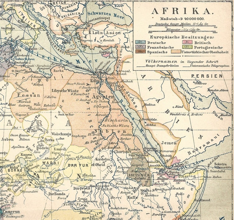 1885 Political Map of Africa Antique Color Lithograph Print - Etsy