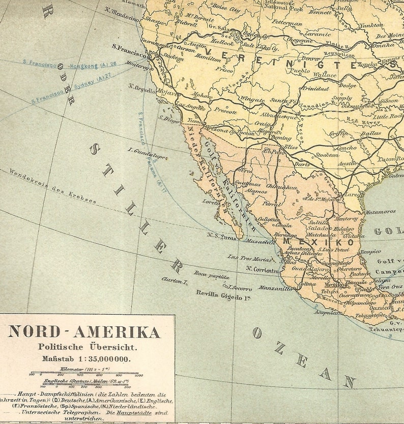 1885 Political Map of North America Original Antique Color Lithograph ...