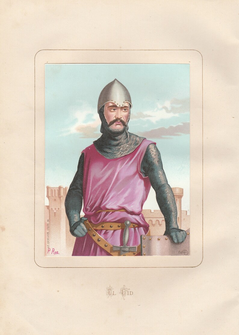 1875 El Cid rodrigo Díaz De Vivar, Castilian Knight & Ruler in Medieval ...
