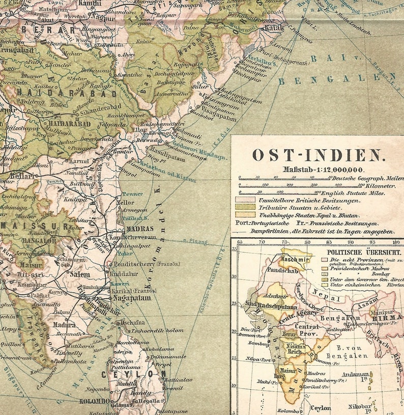 1885 Antique Map of India British Raj Nepal Bhutan Paquistan Original ...