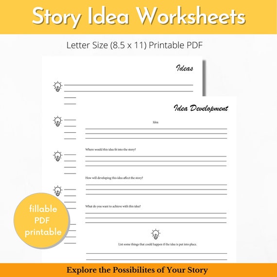 Story Idea Worksheets Idea List Novel Writing Worksheet - Etsy