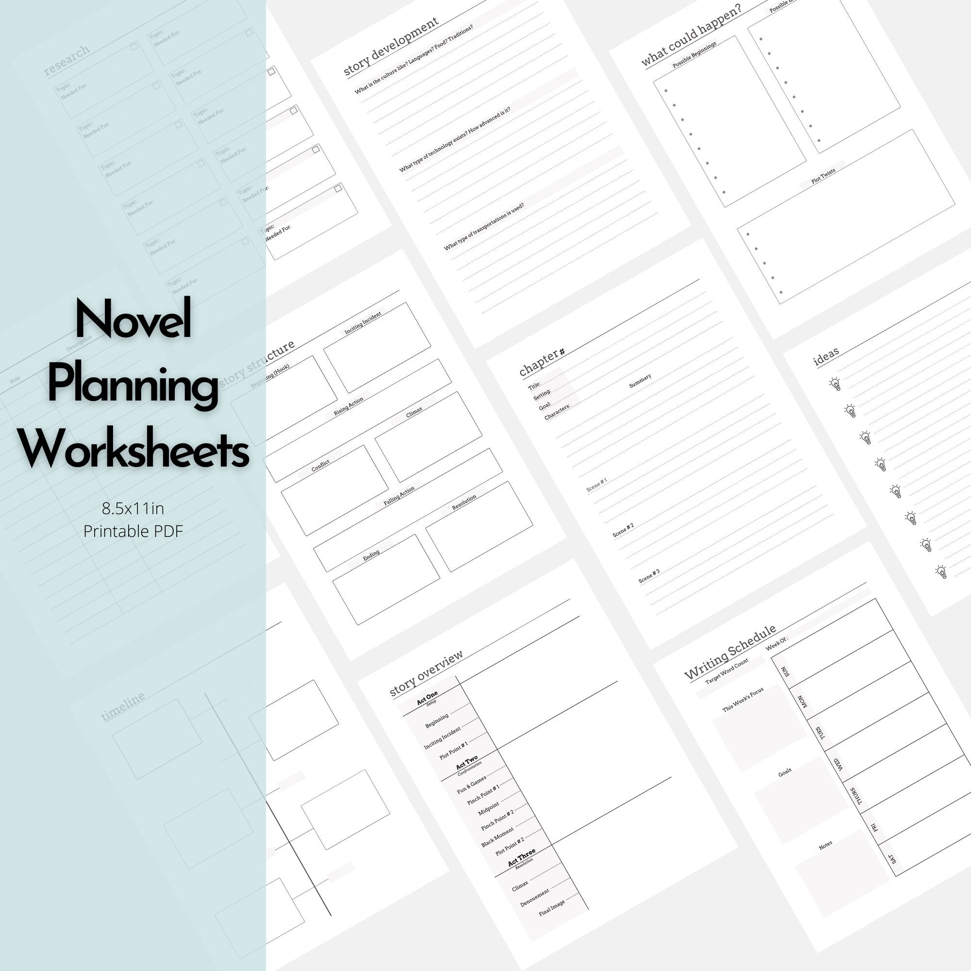Novel Planner Worksheets - Etsy