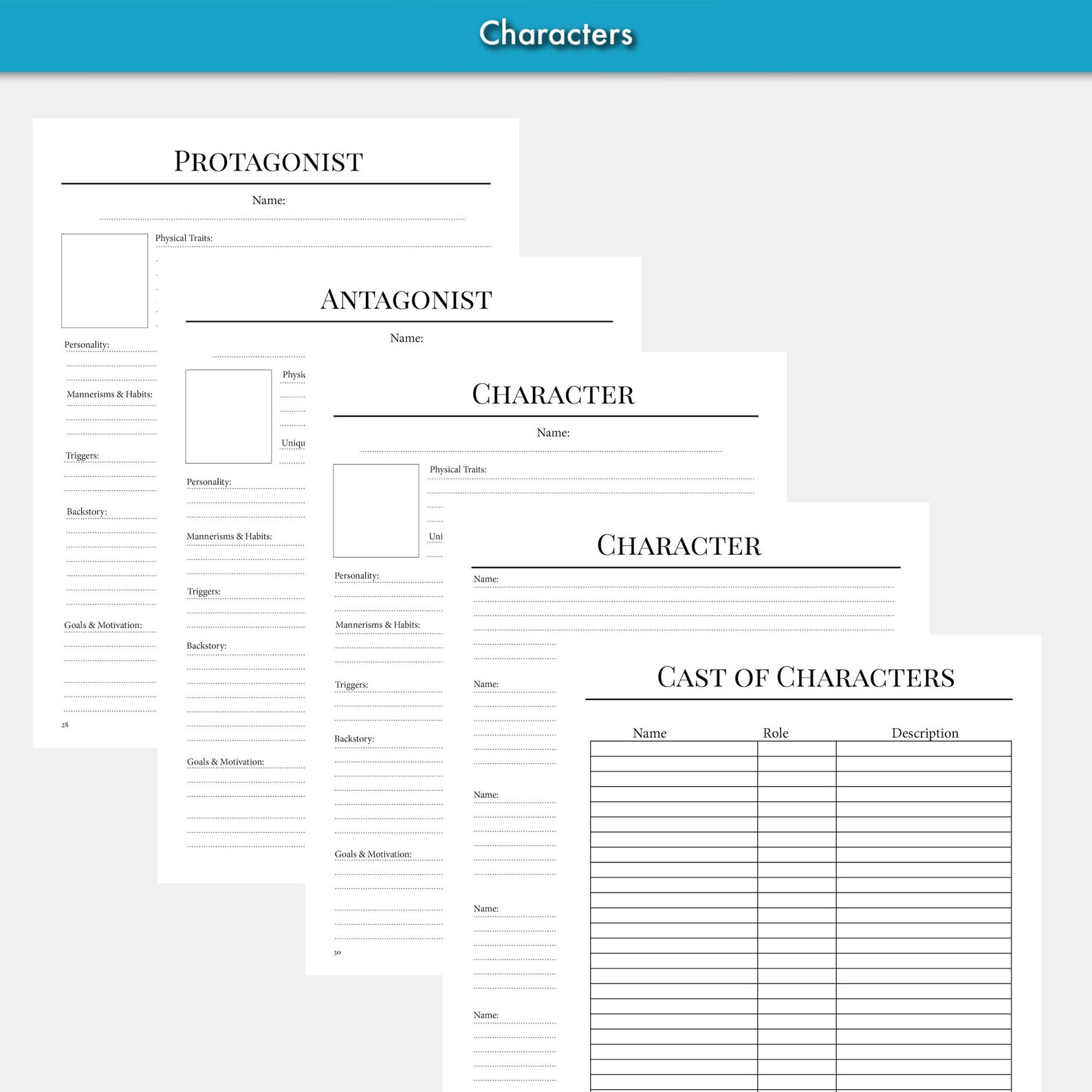 Novel Planning Worksheets: Story Development, Character, Setting (PDF ...