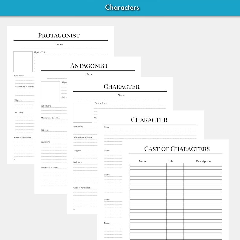 Novel Planning Worksheets: Story Development, Character, Setting (PDF ...