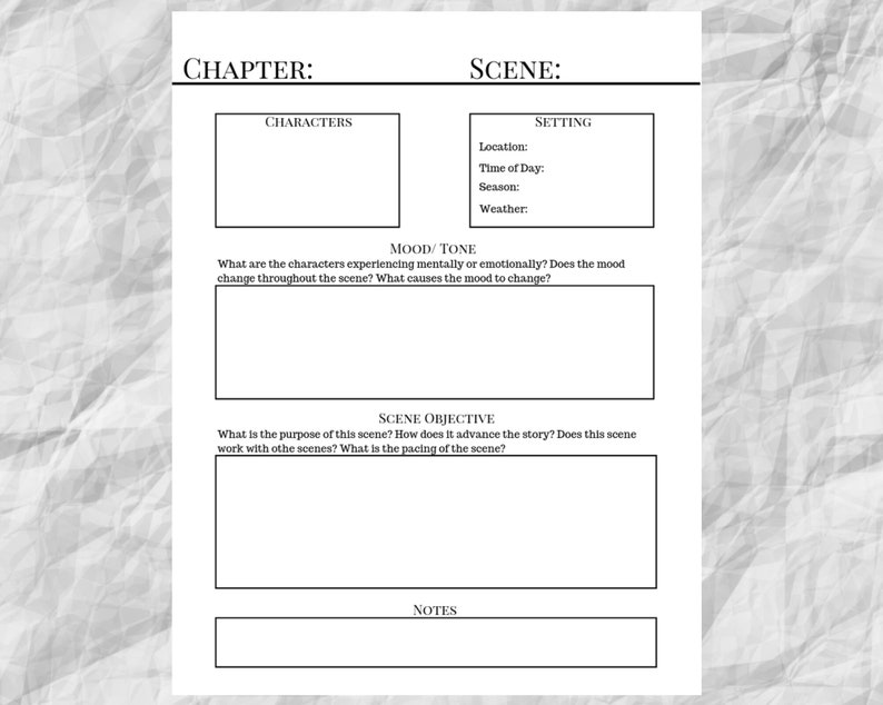 Chapter Scene Planning Worksheet Novel Writing Worksheet | Etsy
