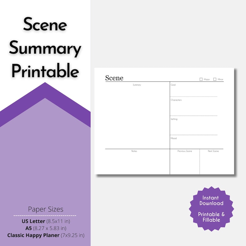 Novel Scene Planning Worksheet| Novel Writing Worksheet | Novel Planner ...