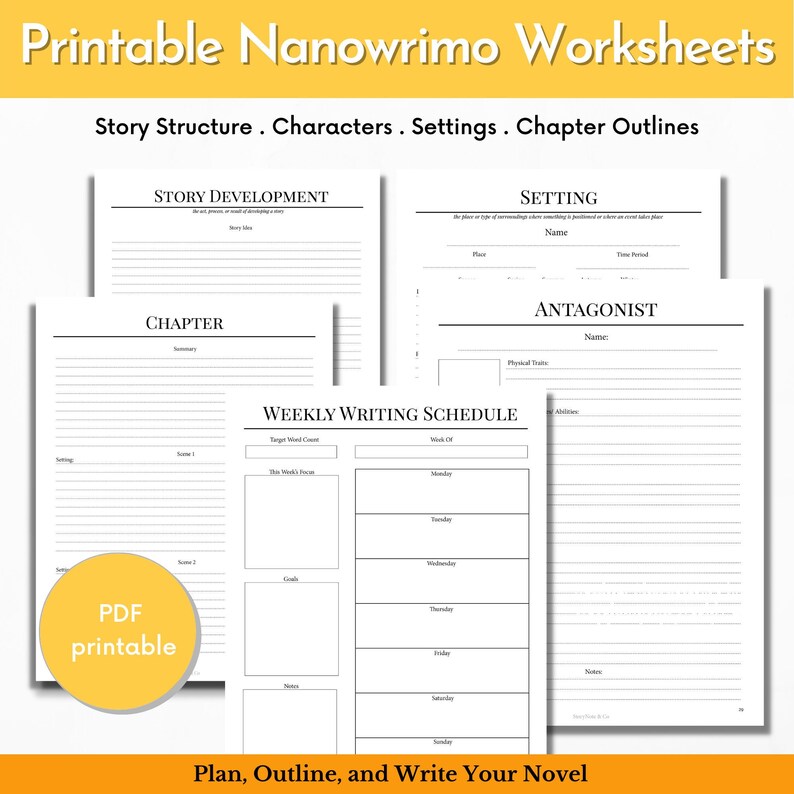 Nanowrimo Novel Planner: 30-day Writing Worksheets (PDF) - Etsy