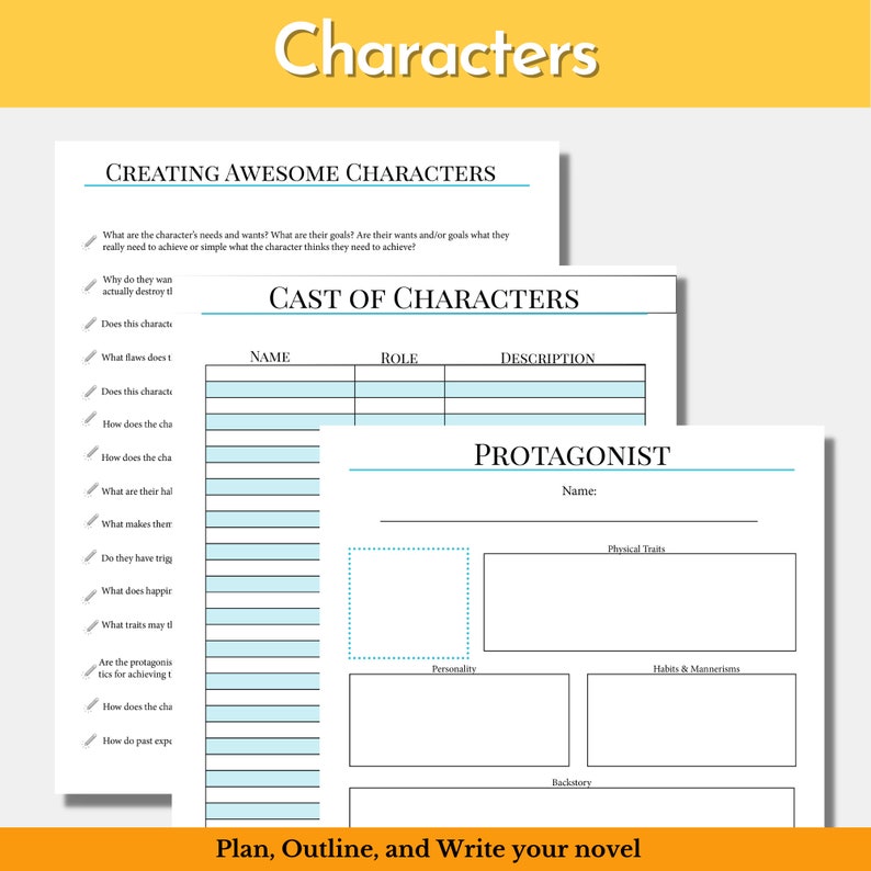 Novel Writing Planner: Story Development Worksheets (PDF Printable) - Etsy