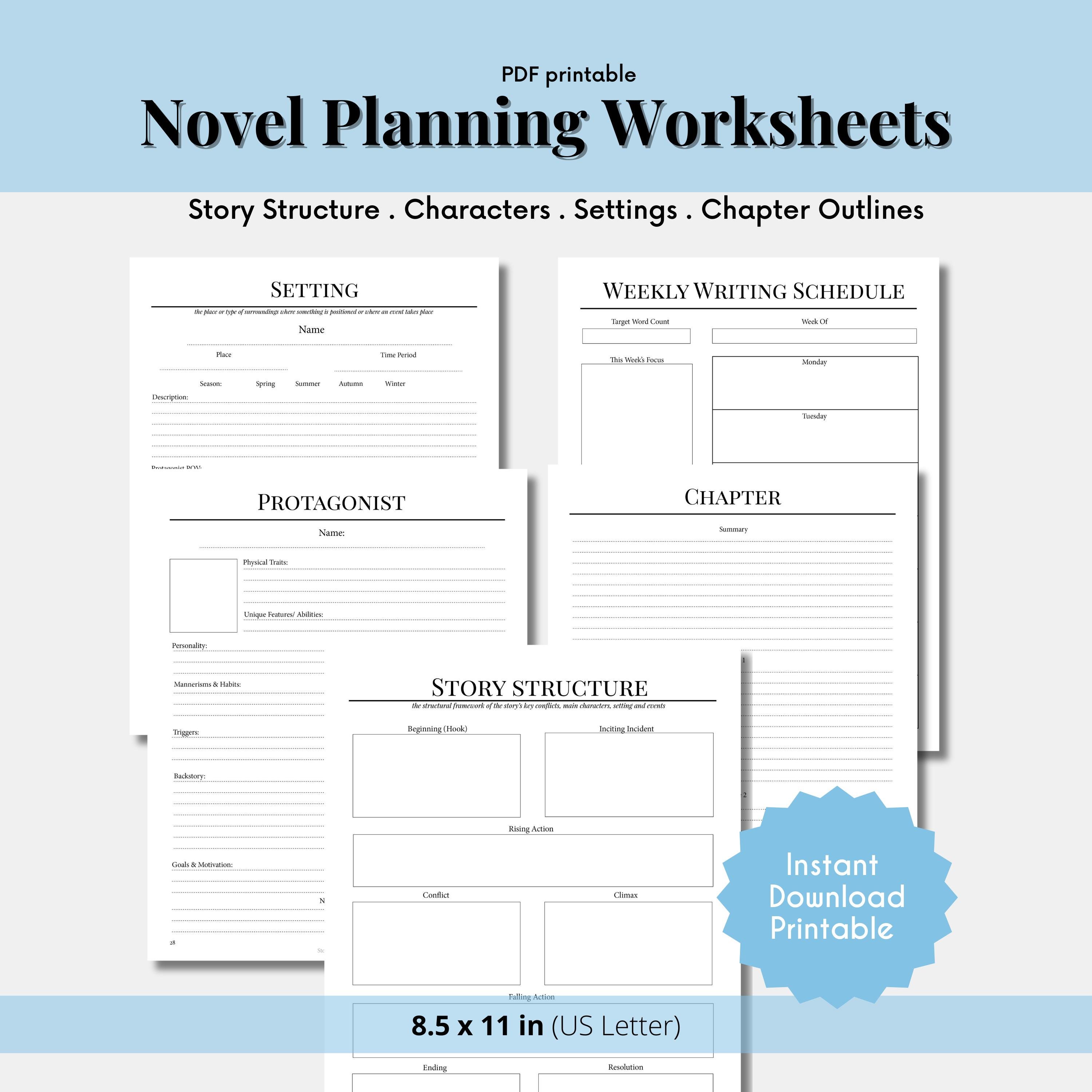 Novel Planning Worksheets: Story Development, Character, Setting (PDF ...