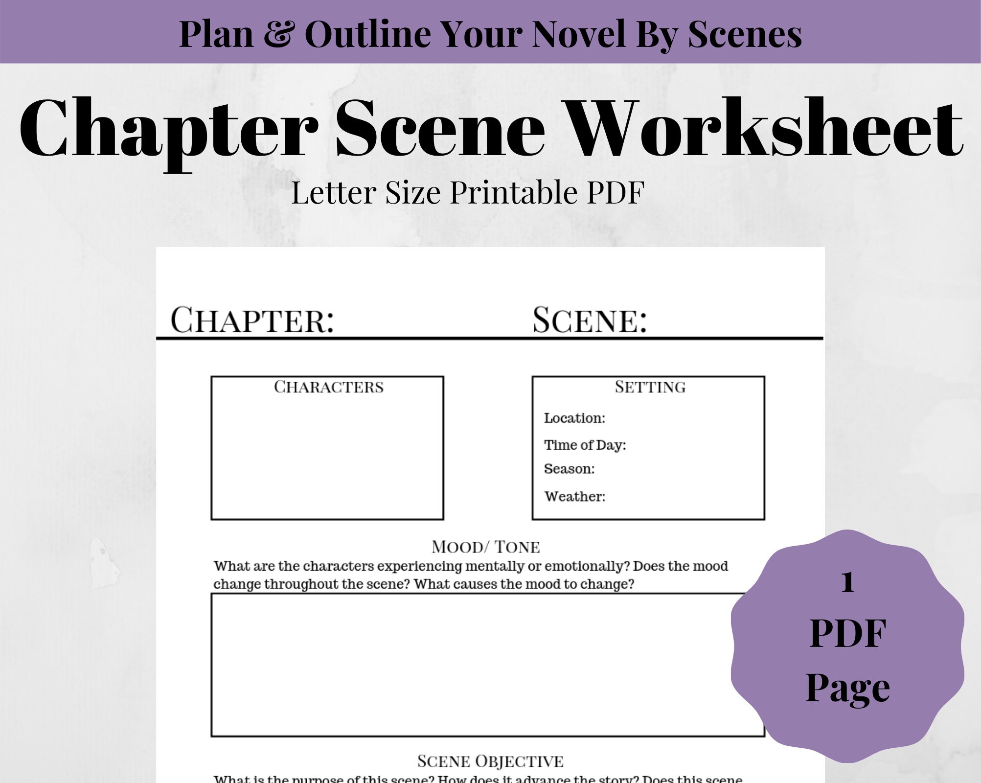 Chapter Scene Planning Worksheet Novel Writing Worksheet | Etsy