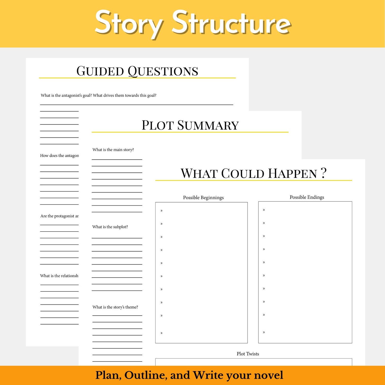 Novel Writing Planner: Story Development Worksheets (PDF Printable) - Etsy