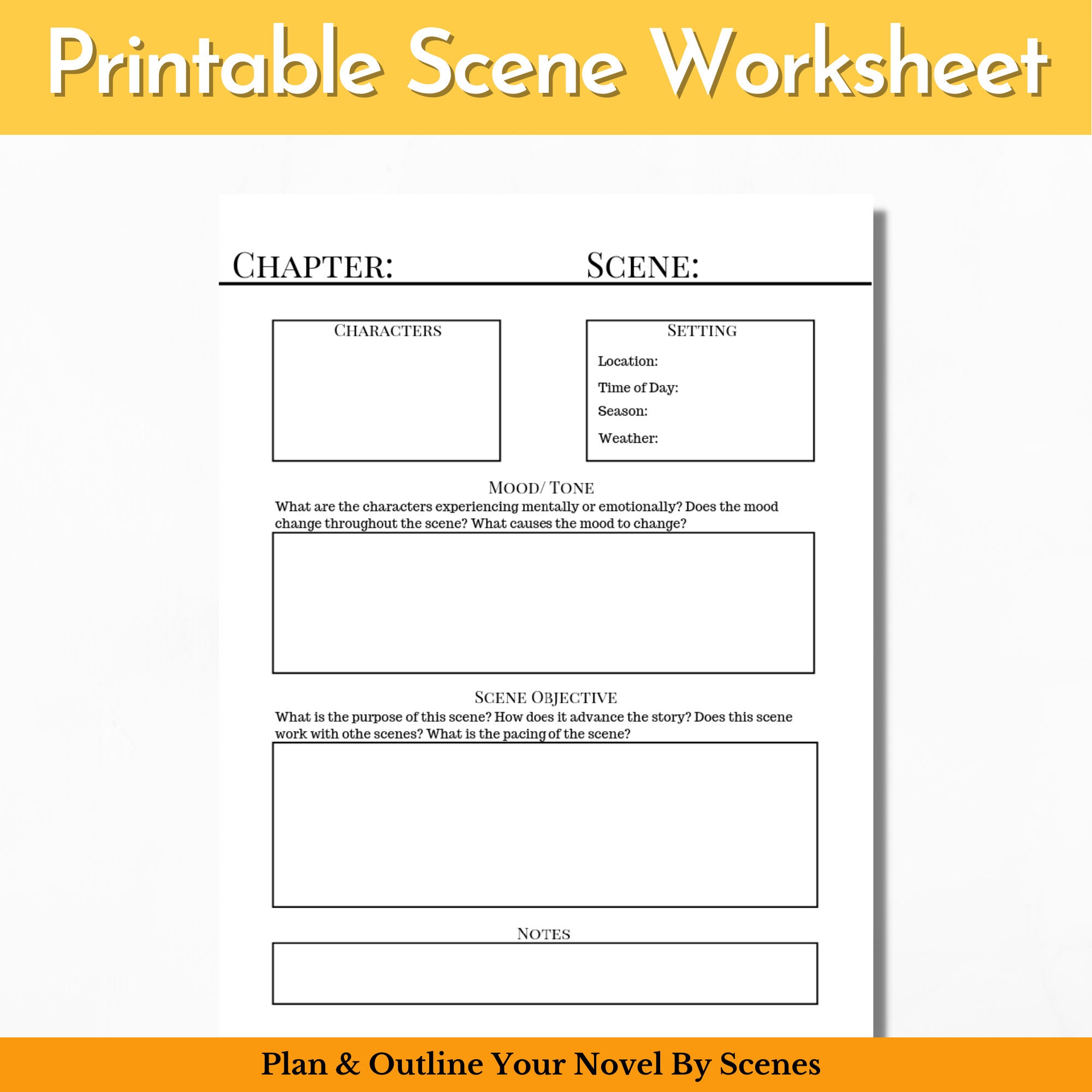 Chapter Scene Planning Worksheet Novel Writing Worksheet - Etsy