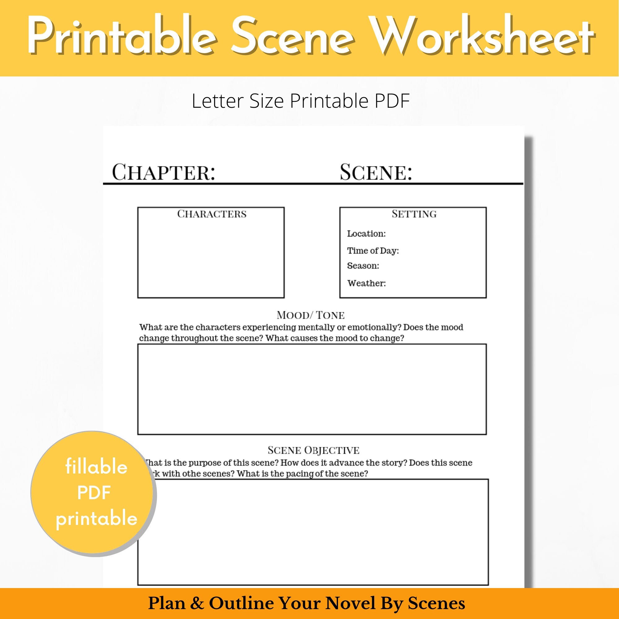 Chapter Scene Planning Worksheet Novel Writing Worksheet - Etsy