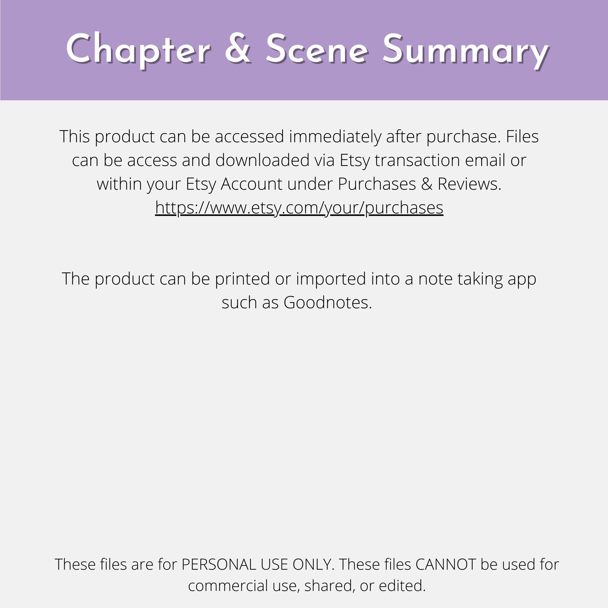Novel Outline Worksheet: Chapter & Scene Summary (printable PDF) - Etsy