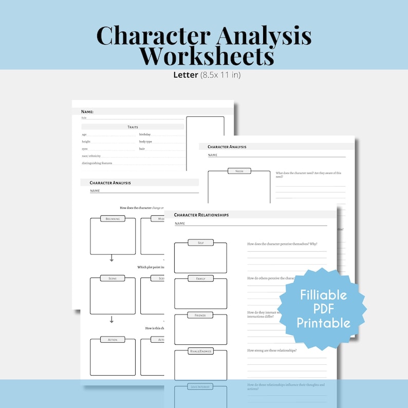 Printable Character Analysis Worksheets for Writers - Etsy