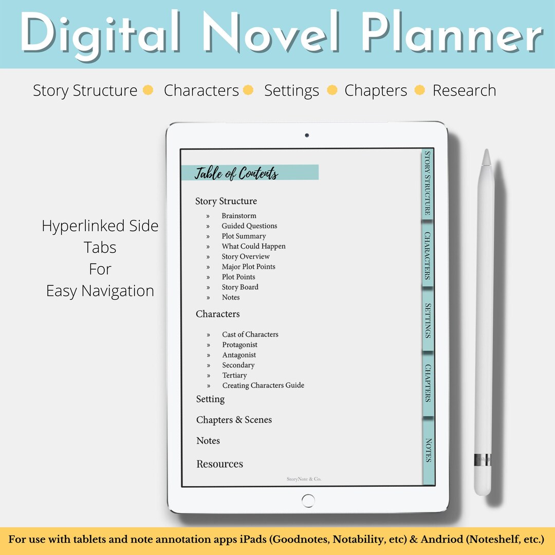 Digital Novel Planning Workbook | Goodnotes Writing Planner | Novel ...