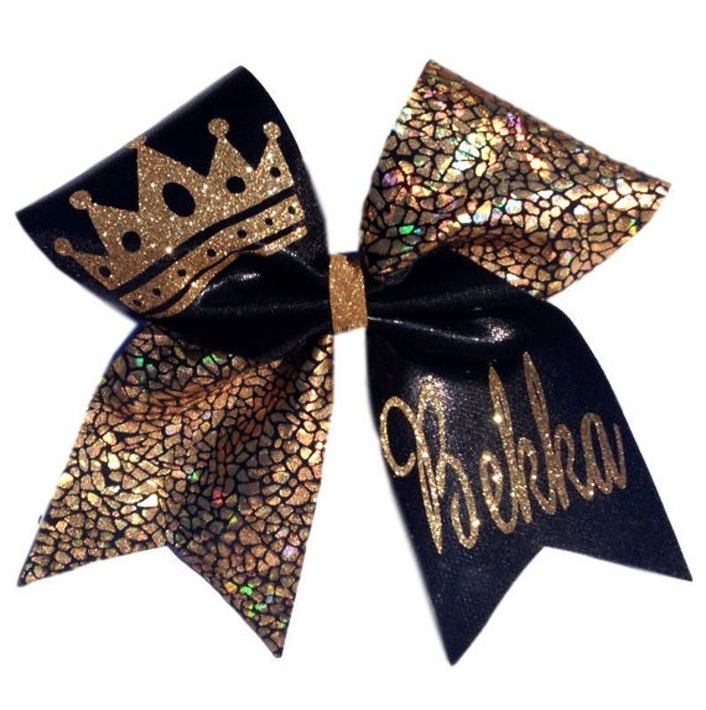 Persnalized Crown Black and Gold Monogrammed Cheer Bow - Etsy