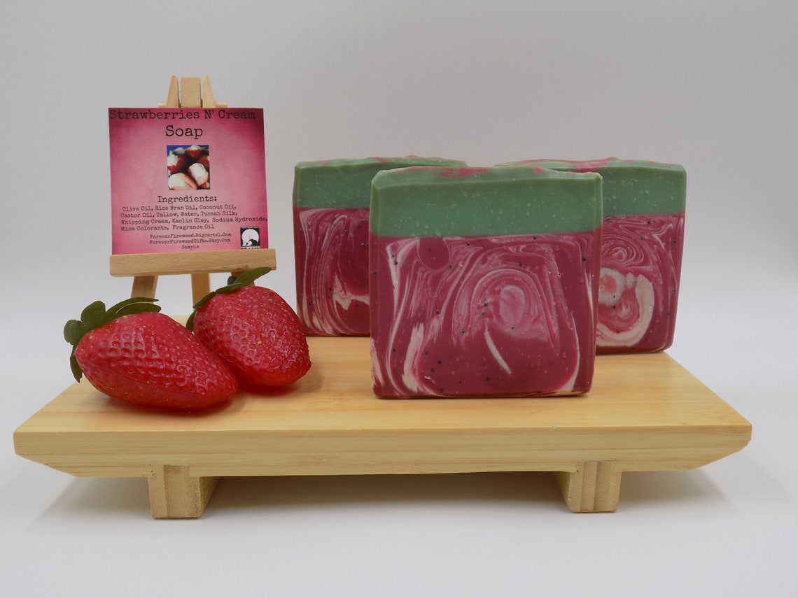 Strawberry & Cream Handmade Bar Soap | Etsy