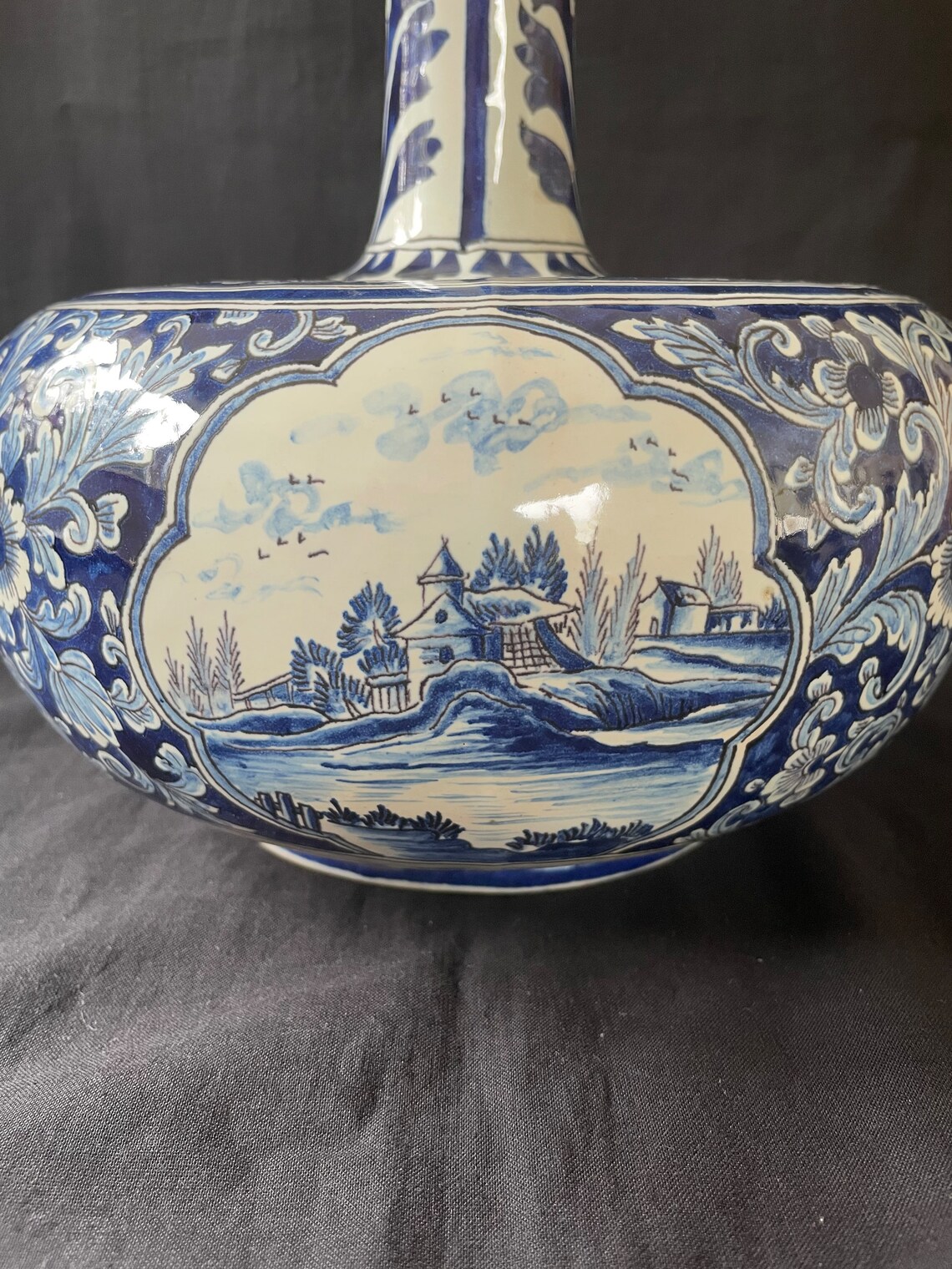 Unique Dutch Delft De Drie Klokken Pottery Blue White Antique Vase ...