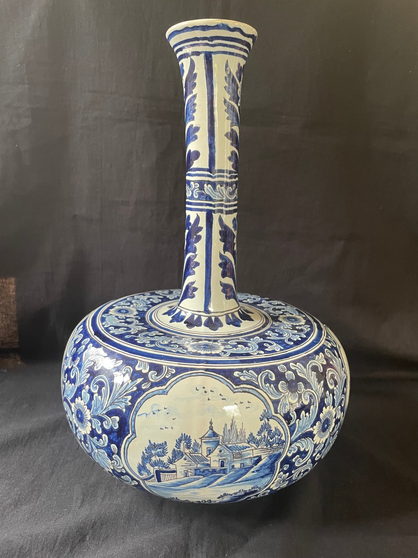 Unique Dutch Delft De Drie Klokken Pottery Blue White Antique Vase ...