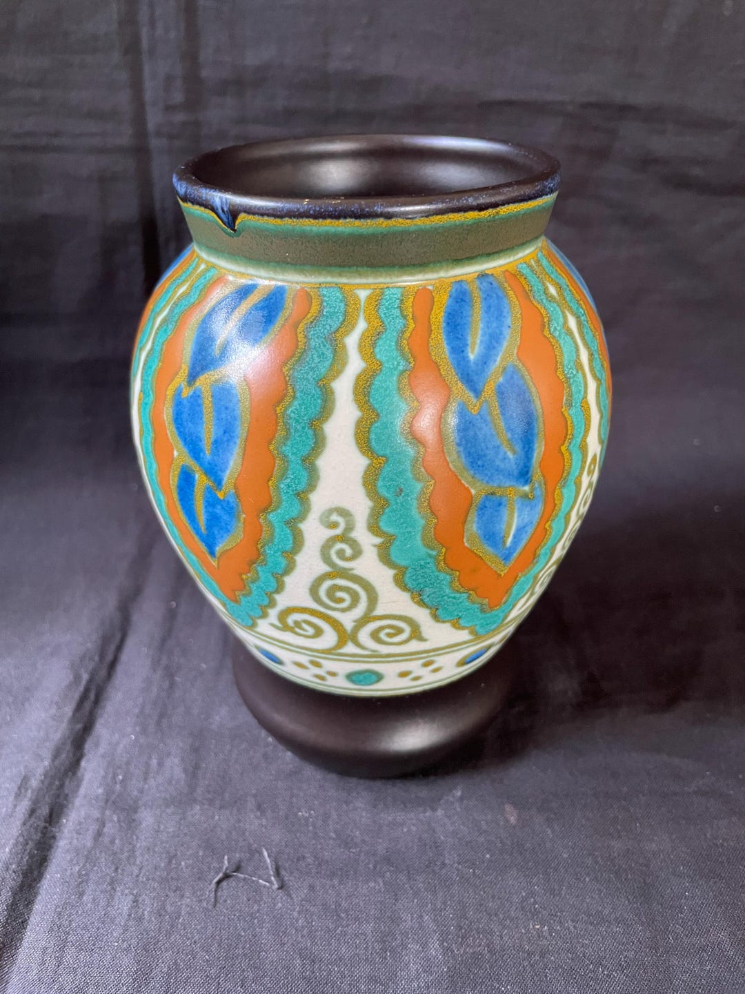 Antique Dutch Gouda Pottery Vase. Approx 1920. Several Marks. Decor ...