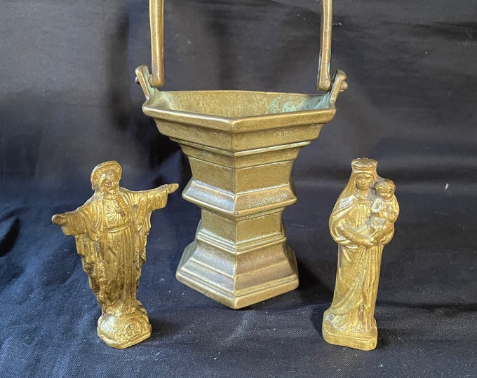 Rare Antique French Bronze Church Holy Water Vessel Bucket With 2 ...