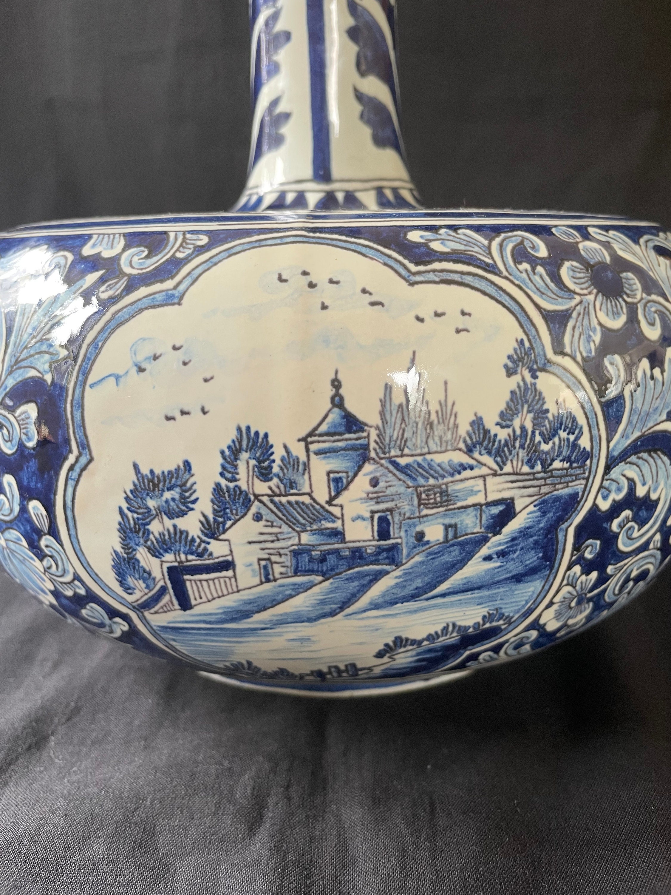 Unique Dutch Delft De Drie Klokken Pottery Blue White Antique Vase ...