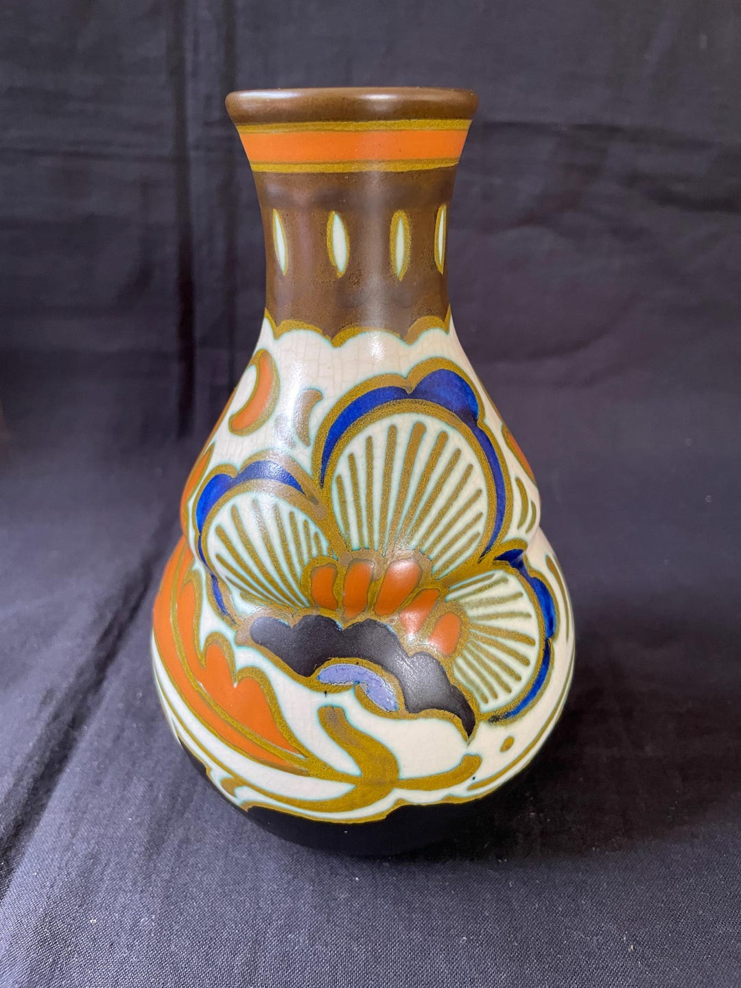 Antique Dutch Gouda Pottery Vase. Approx 1920. Several Marks. Decor ...