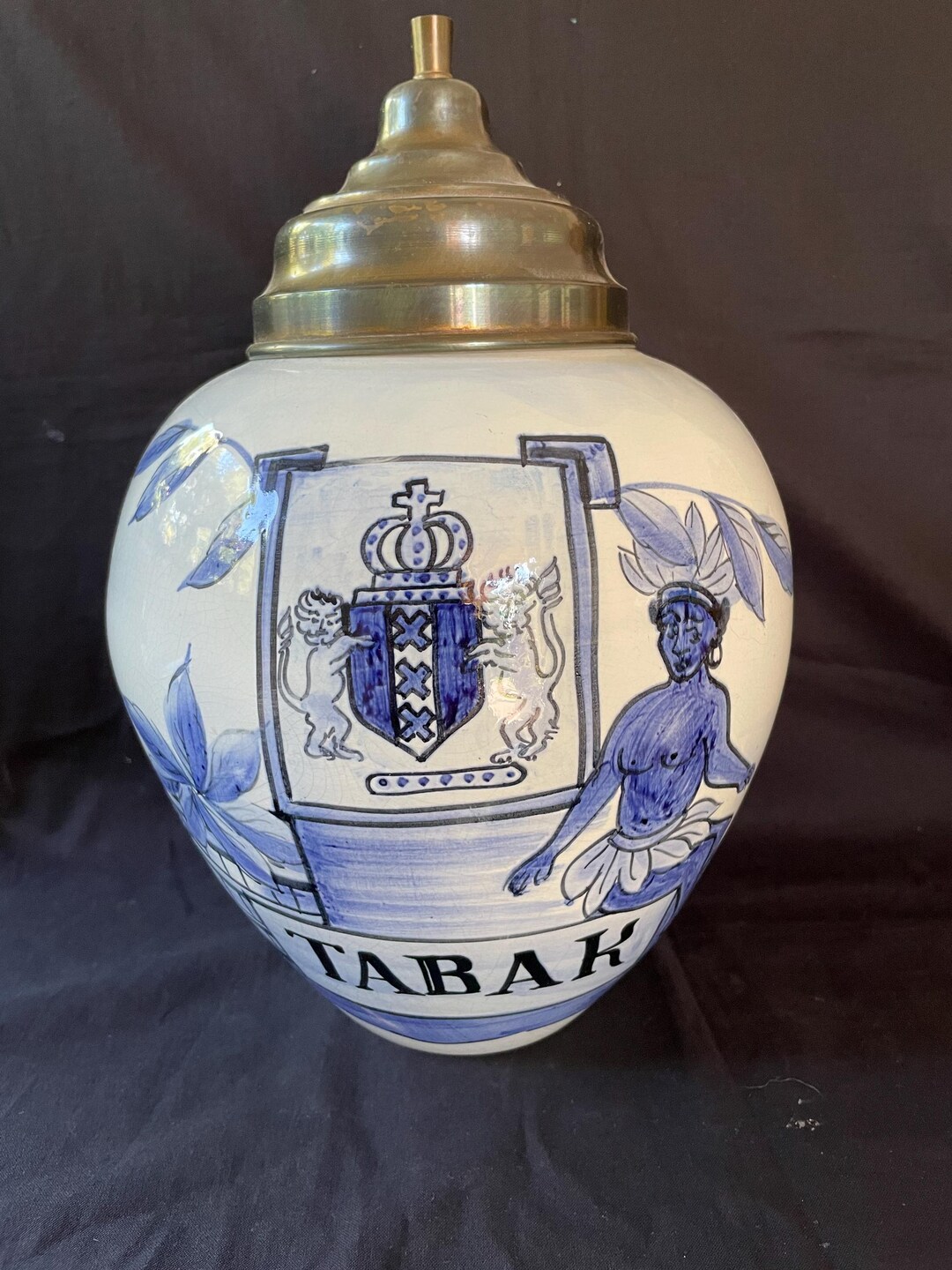 Antique Large Dutch Delft Tobacco Jar. VOC Mark. 1876 - 1878. Waepon ...