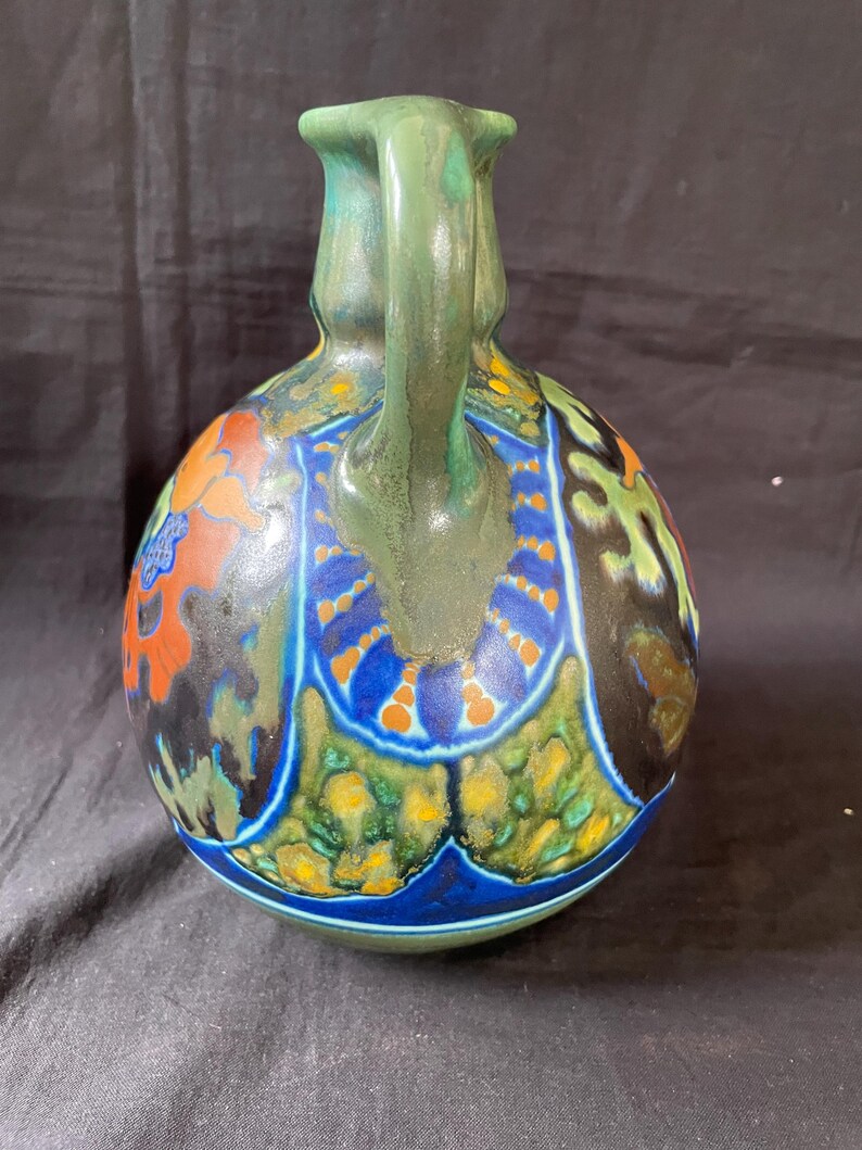 Antique Dutch Gouda Pottery Pitcher. Approx 1920. Several Marks. Decor ...