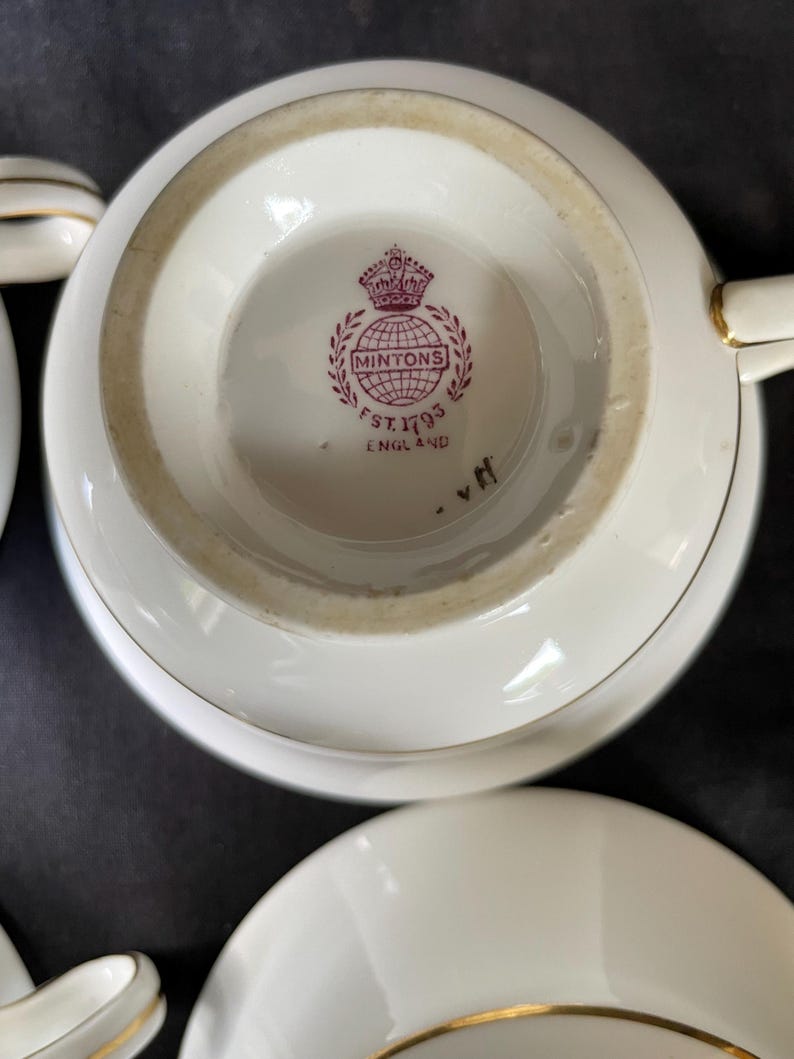 Mintons Porcelain Art Deco Set of 4 Cup Saucer Plate Gold Antique ...