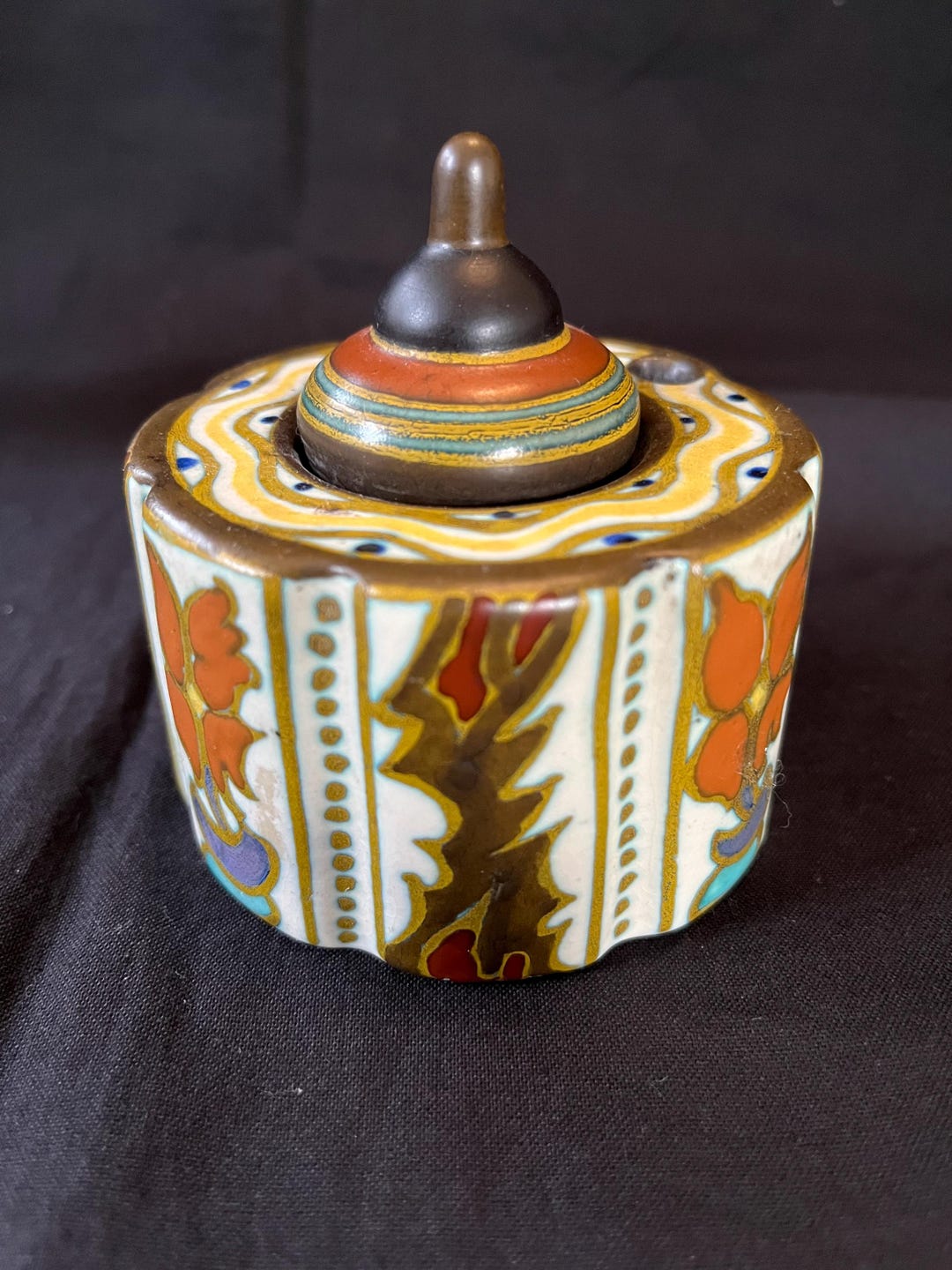 Antique Gouda Pottery Inkwell / Dutch Art Deco Design / 1930 / Glass ...