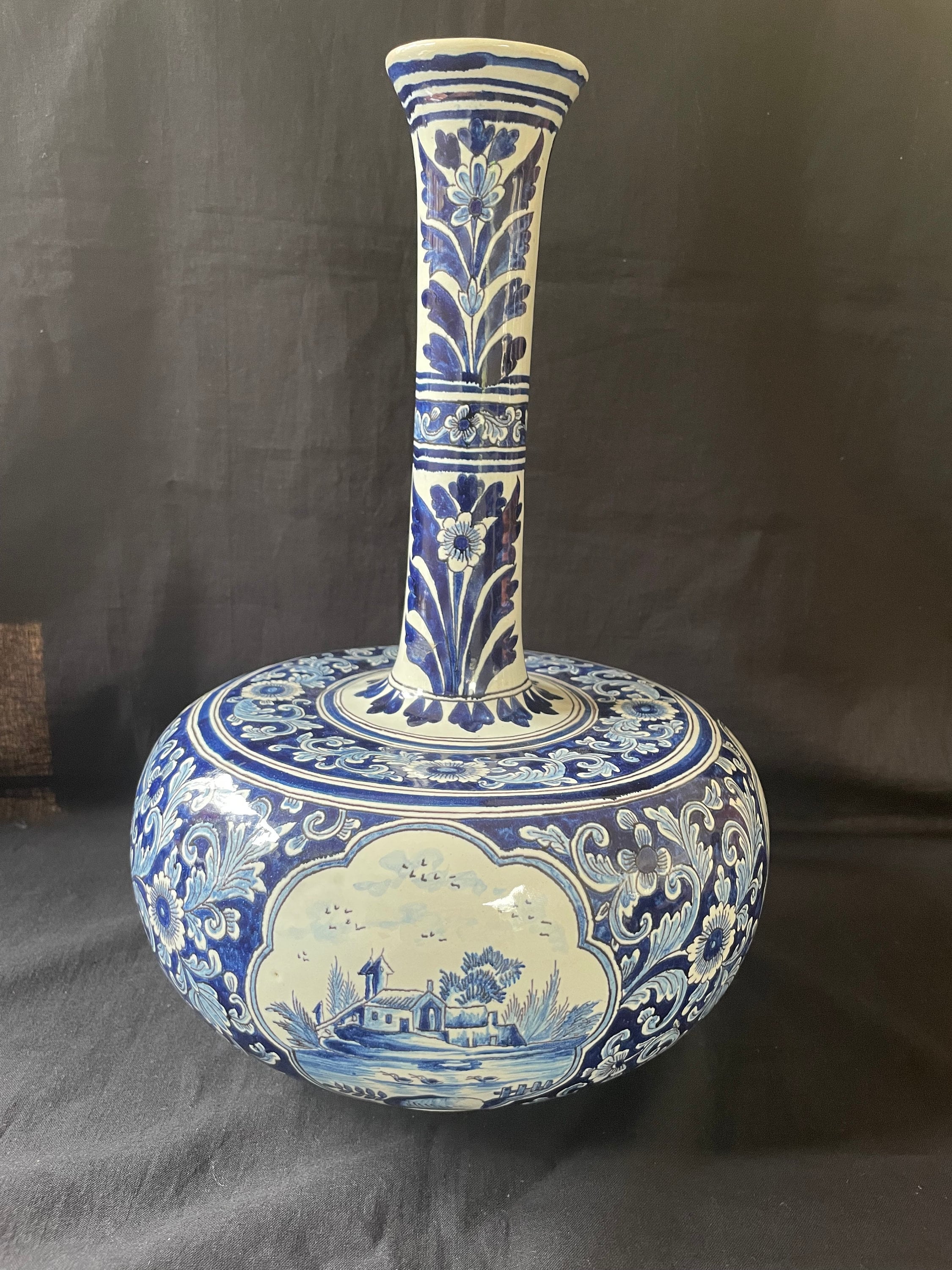Unique Dutch Delft De Drie Klokken Pottery Blue White Antique Vase ...