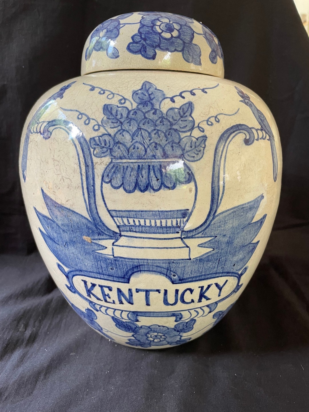 XL Dutch Antique Delft Tobacco Jar "kentucky " Beautiful Decorated ...