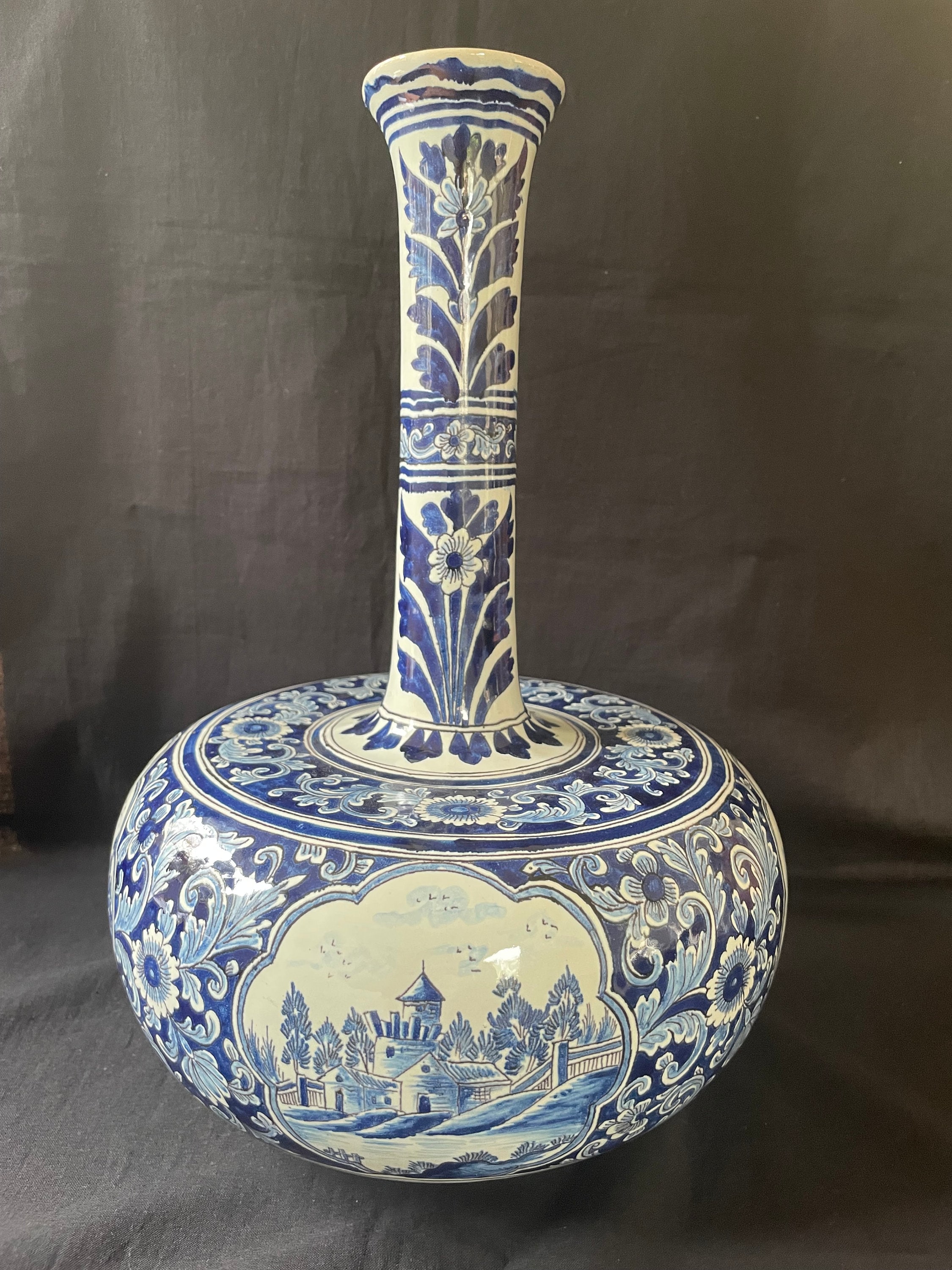 Unique Dutch Delft De Drie Klokken Pottery Blue White Antique Vase ...