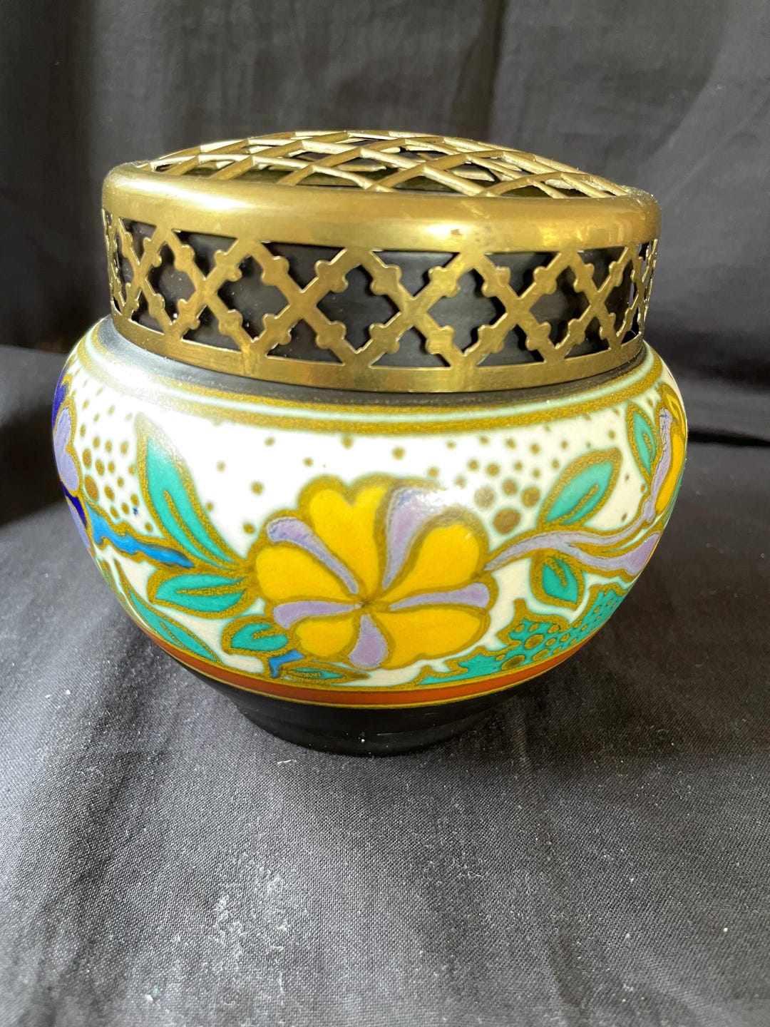 Antique Dutch Gouda Pottery Rosebowl. Appr 1920. Decor Aflower ...