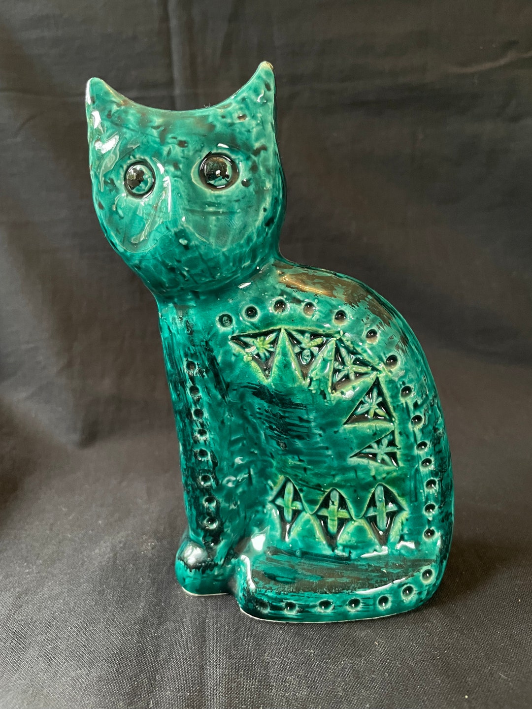 Bitossi Pottery Cat Flavia Montelupo Rimini Blue Italy Mid - Etsy