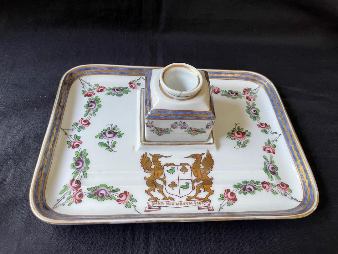 Antique Art Deco Handpainted French Porcelain Inkwell Set. Marked ...