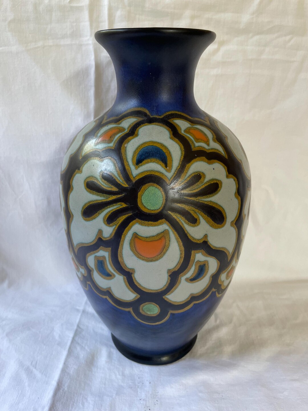 Antique Dutch Gouda Pottery Vase. Approx 1920. Several Marks. Decor ...