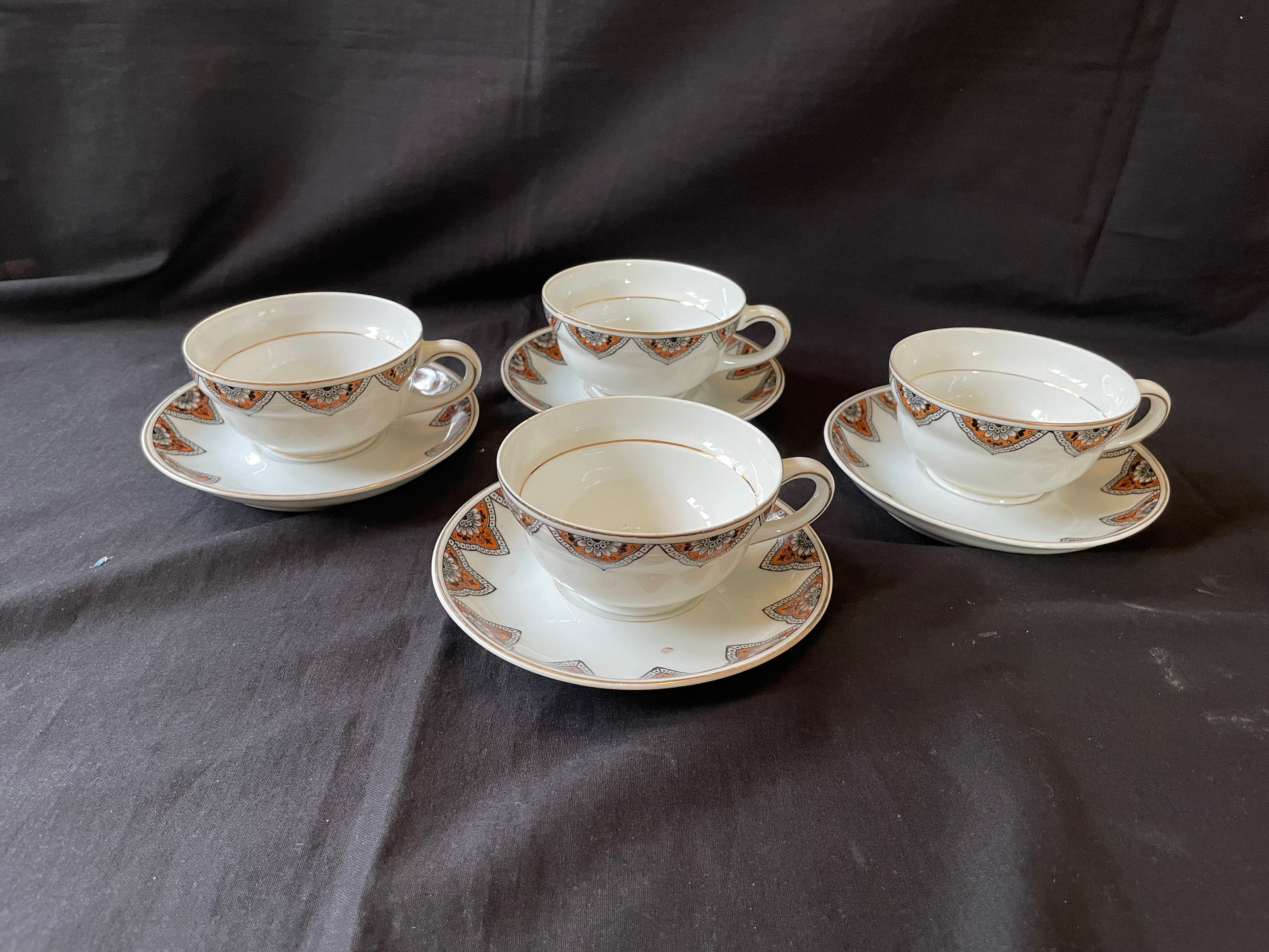 Set of 4 Art Nouveau German Porcelain Cups and Saucers. Marked - Etsy