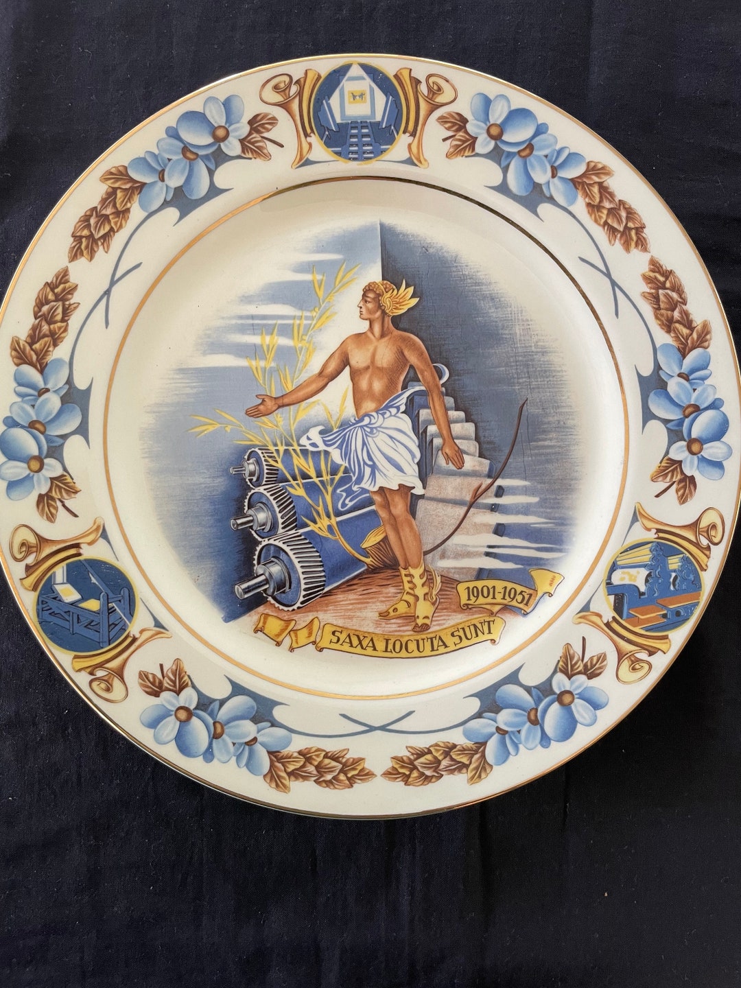 Vintage Commemorative Ceramic Plate of Printing Art. Gouda Zuid Holland ...