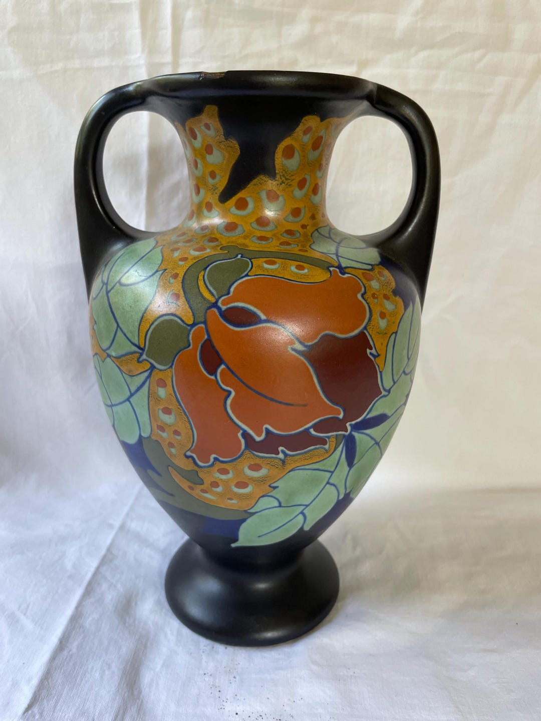 Antique Dutch Gouda Pottery Vase. Approx 1920. Several Marks. Decor ...