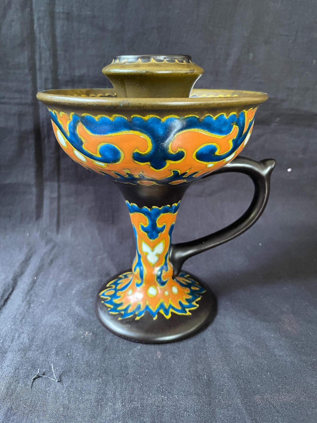 Antique Dutch Gouda Pottery Candle . Approx 1920. Several Marks. Decor ...