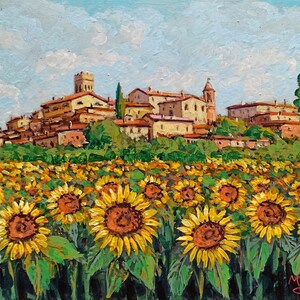 Tuscany Painting Original by Gino Masini village With Sunflowers ...