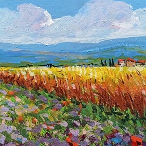 Tuscany Painting Original by Gino Masini "wheat Field & Flowers" Landscape Artwork Italian ...