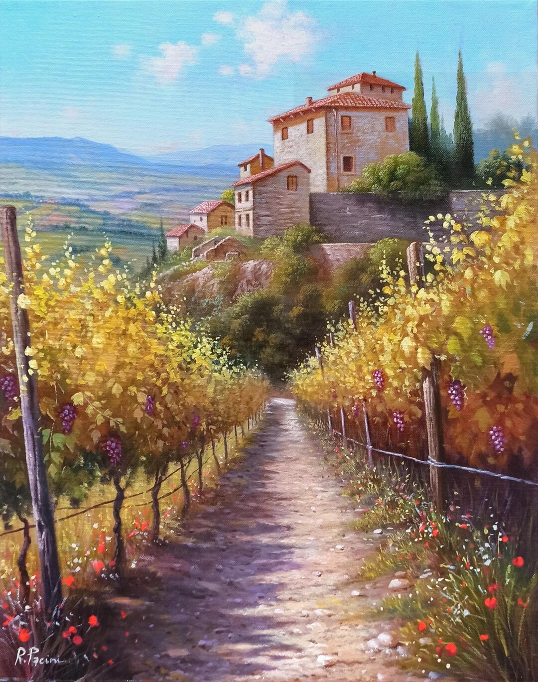 Tuscany Painting,italian Landscape,"light in the Vineyard" Original ...